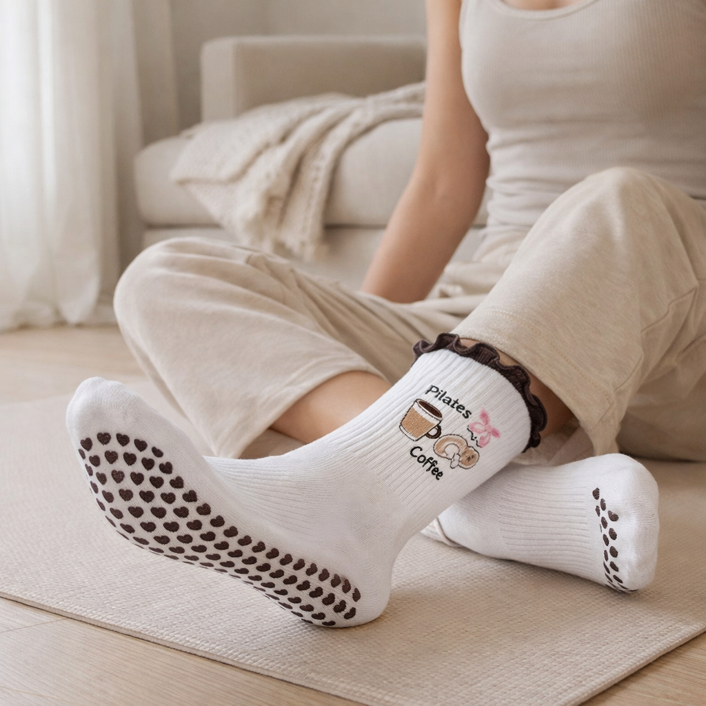 Women’s Pilates Socks - Cherry Embroidered Non-Slip – Vivano-London