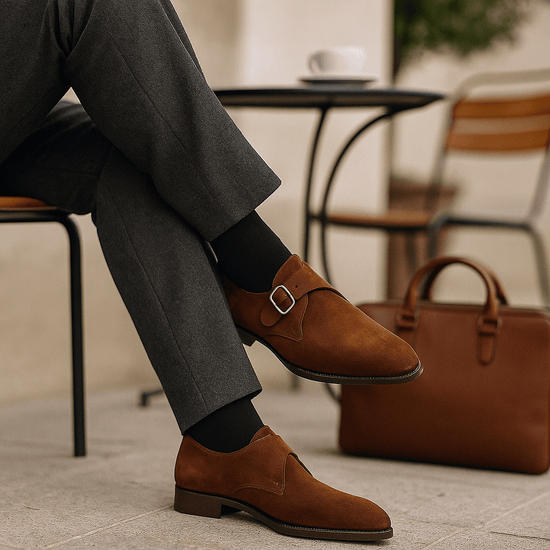 Ethan - Men's Monk Strap - Suede Shoes – Vivano-London